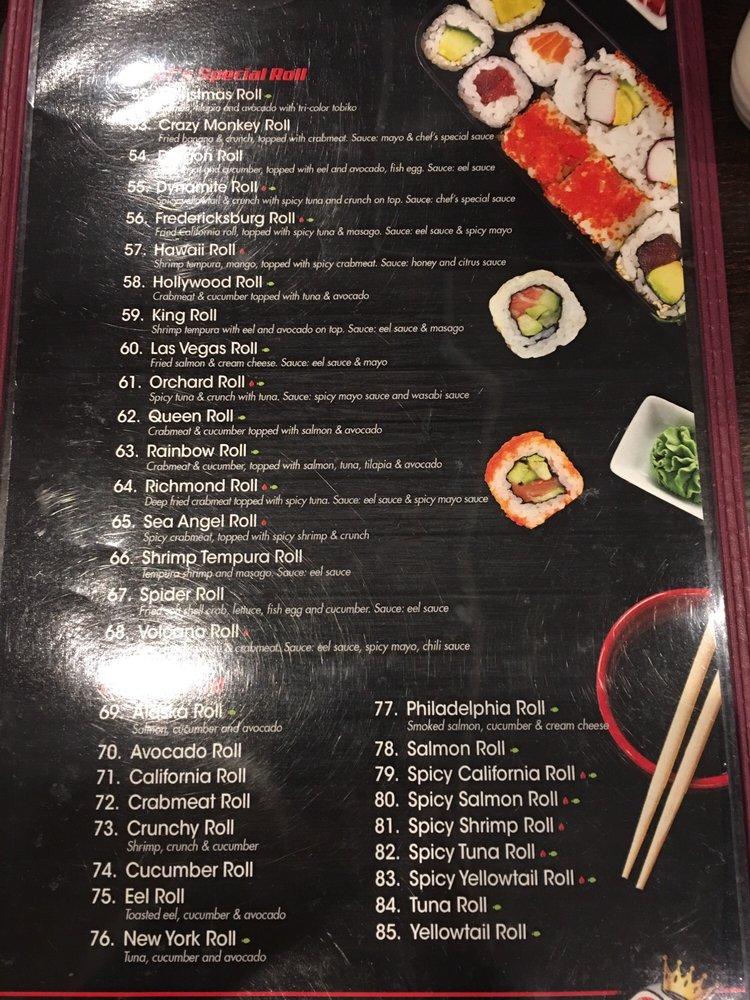 Menu at Sushi Kola restaurant, Fredericksburg