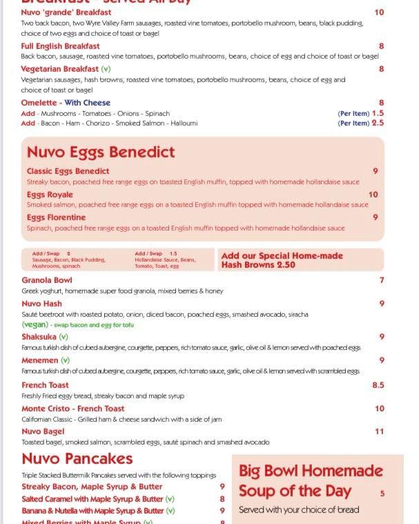Menu at nuvo • Ciccetti • Caffè • Ristorante restaurant, Poulton-le-Fylde