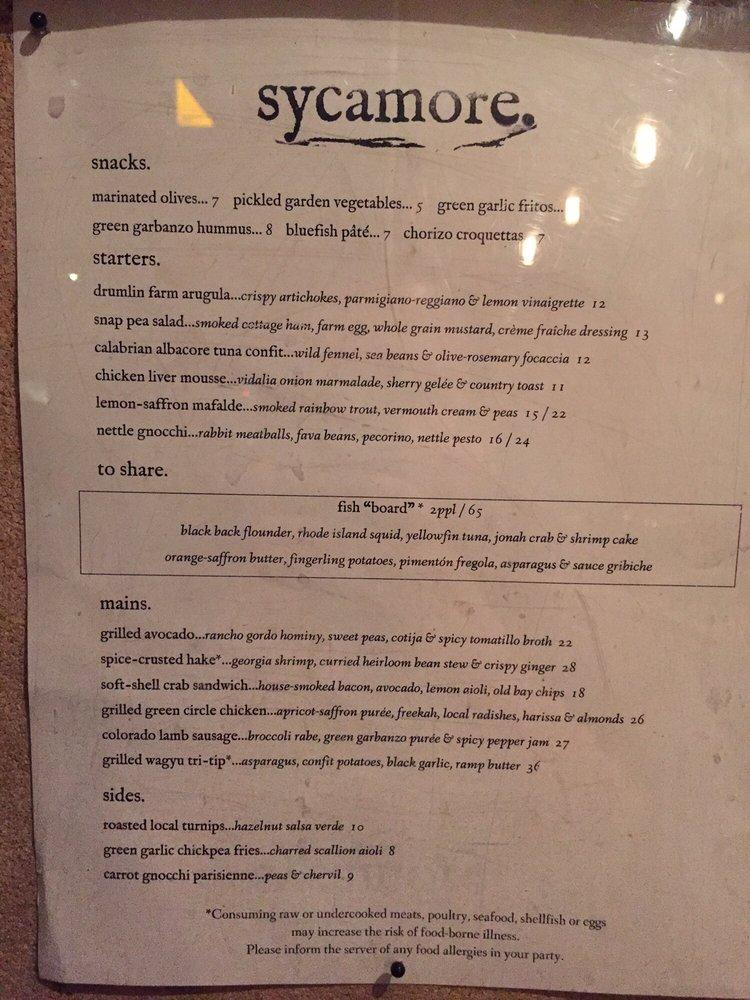 Menu at sycamore. pub & bar, Newton