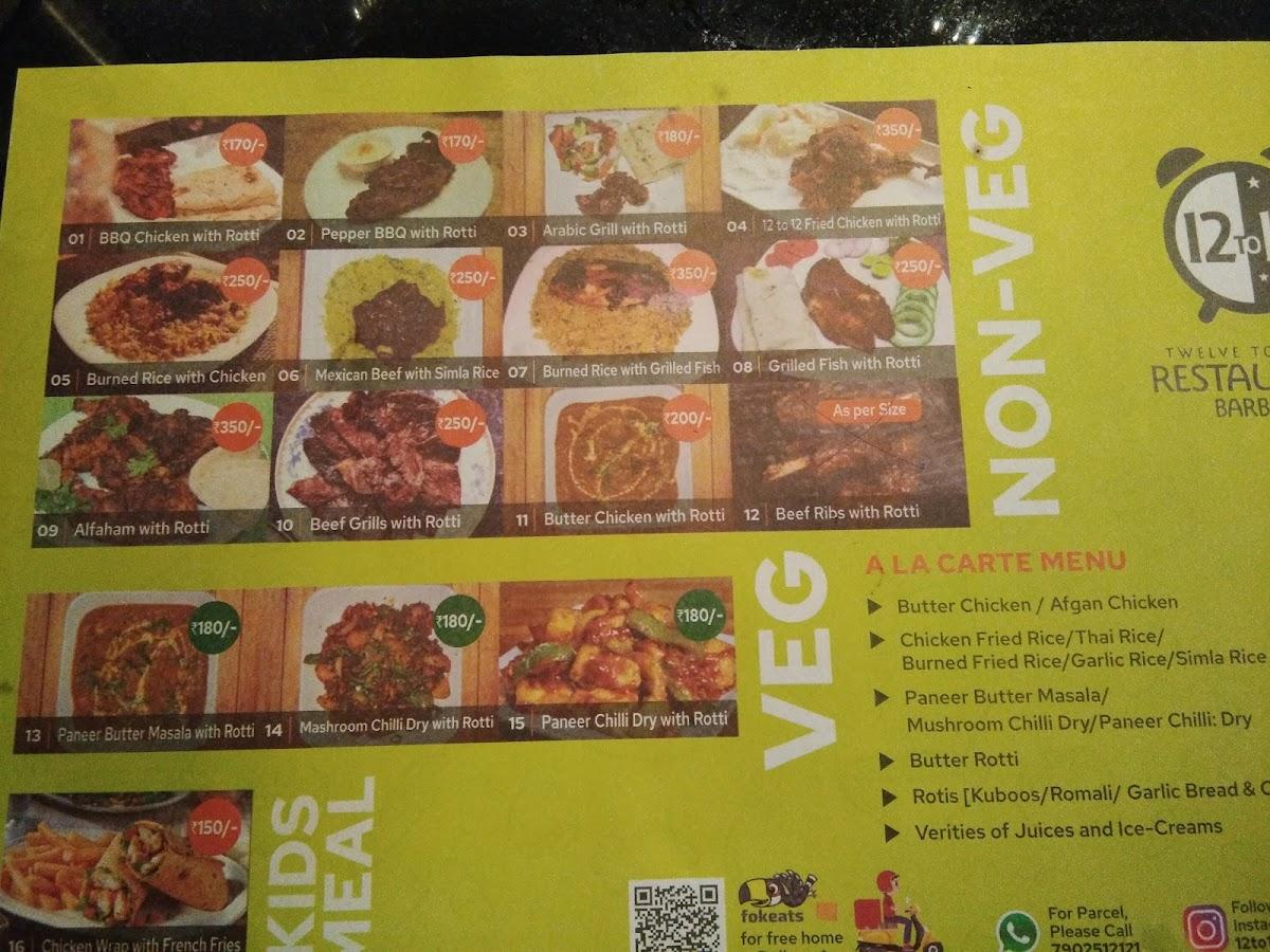 Menu at Astoria 12 to 12 pala, Pala