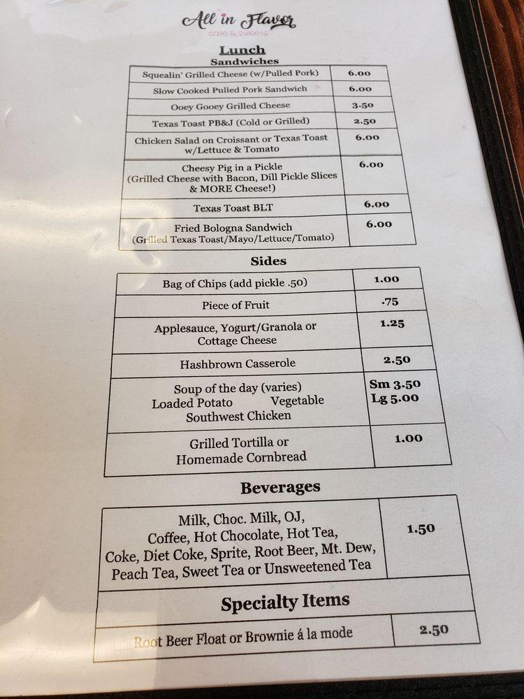 Menu at All In Flavor Cafe & Sweets Restaurant, South Charleston