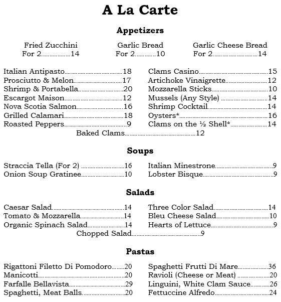 Carta del restaurante Casa Basso, Westhampton