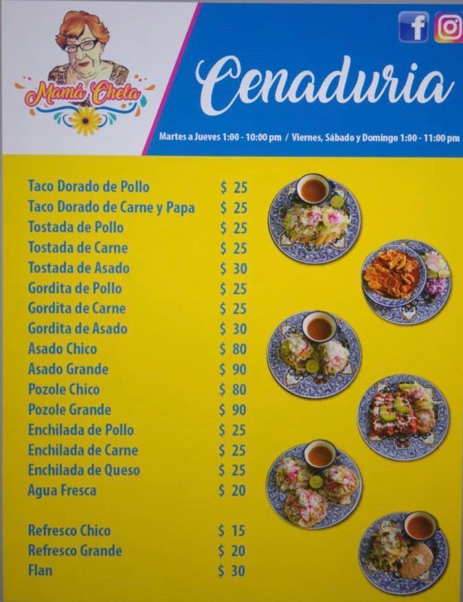 Menu at Cenaduria Mamá Chela restaurant, Zapopan