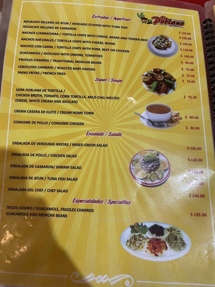 Carta del restaurante El Poblano, Cancún, Tulipanes 32