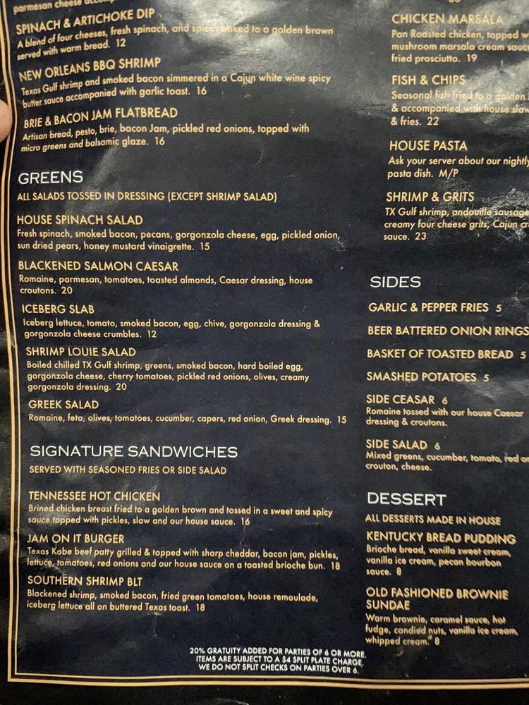Menu at Granite House Lounge restaurant, Fredericksburg