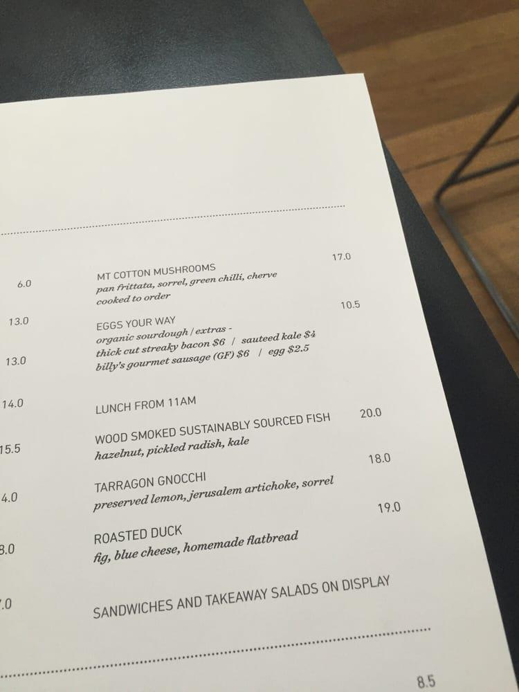 Menu at King Arthur Cafe, Fortitude Valley