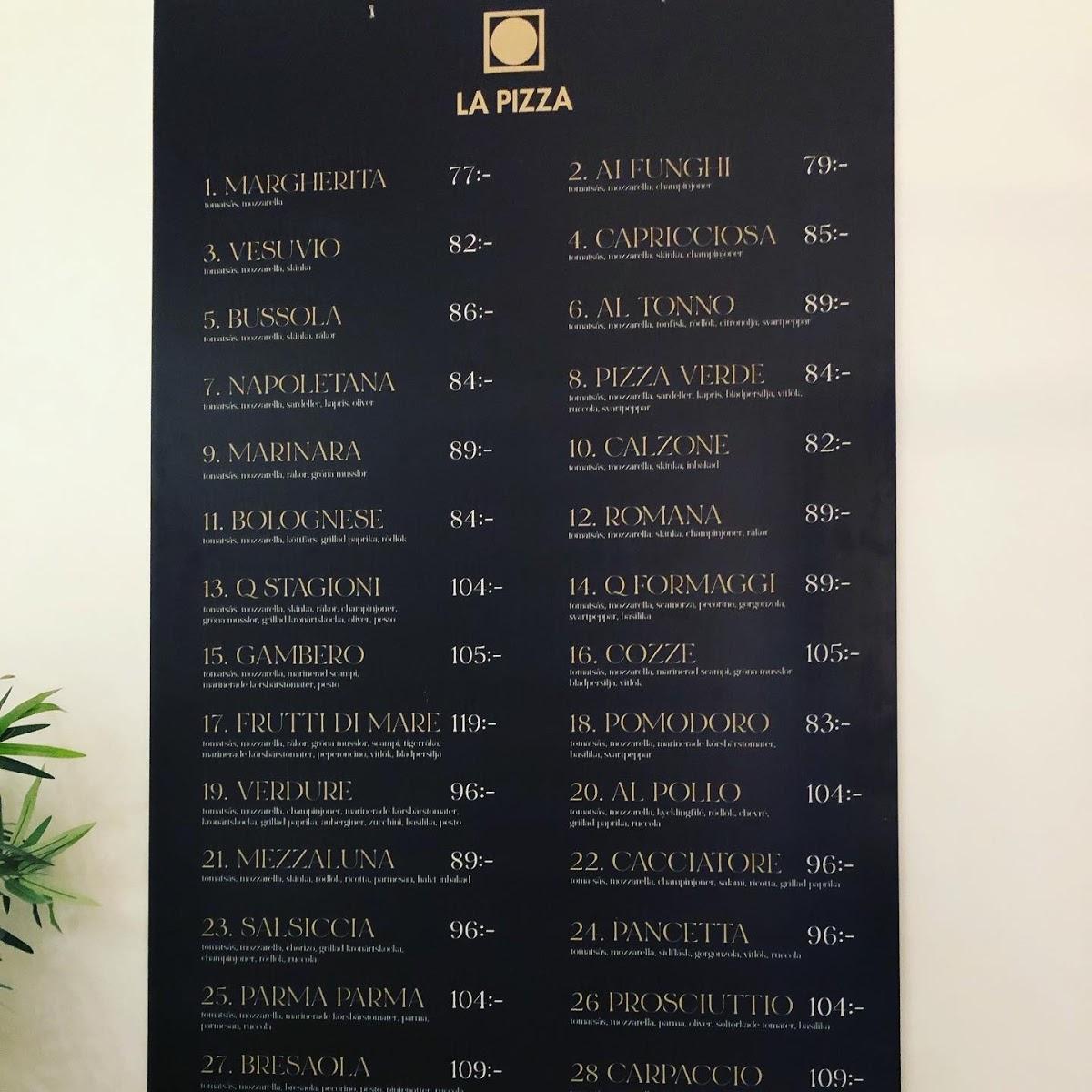 Menu at La Pizza restaurant, Helsingborg, Hjälmshultsgatan 21