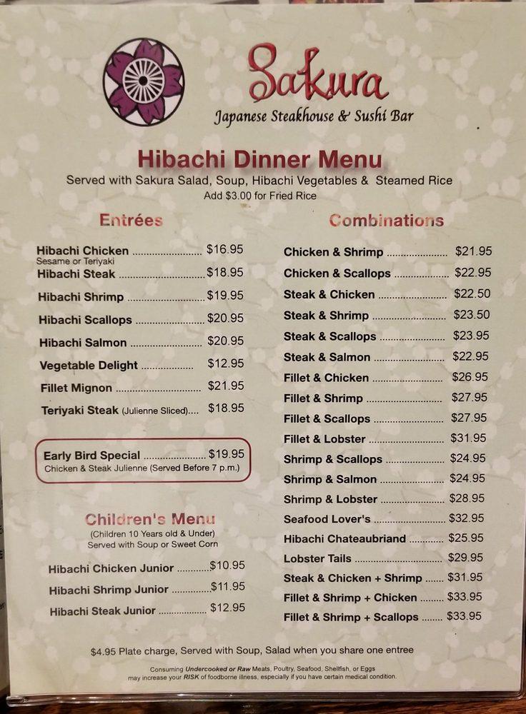 Menu at Sakura Japanese Restaurant, Bryant, Alcoa Rd