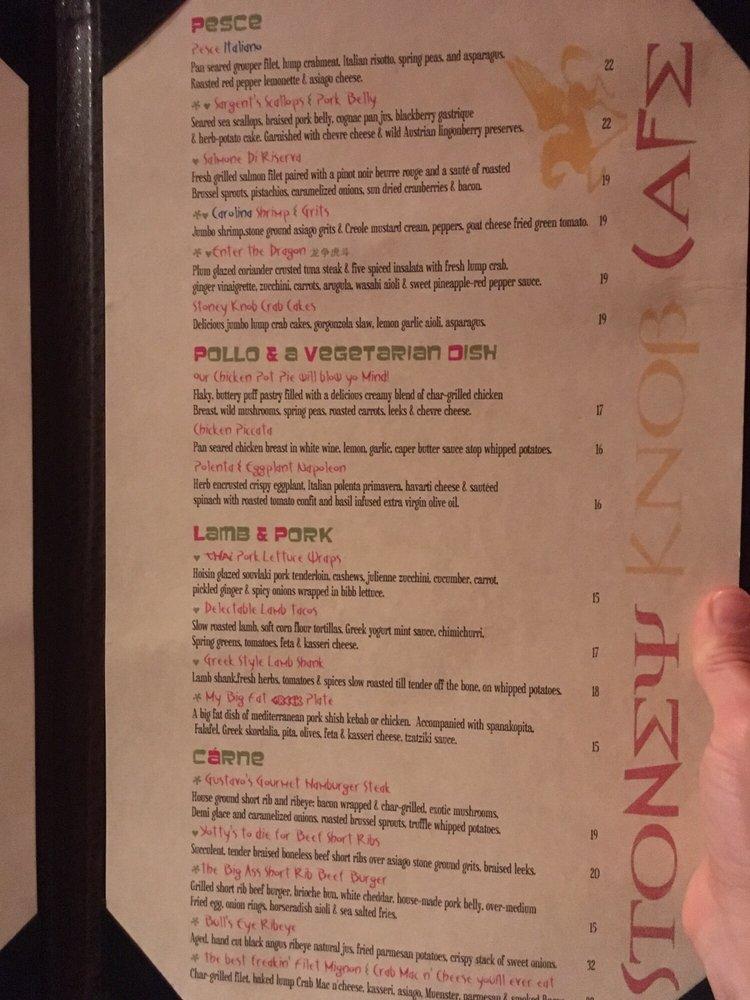Menu at Stoney Knob Cafe, Weaverville
