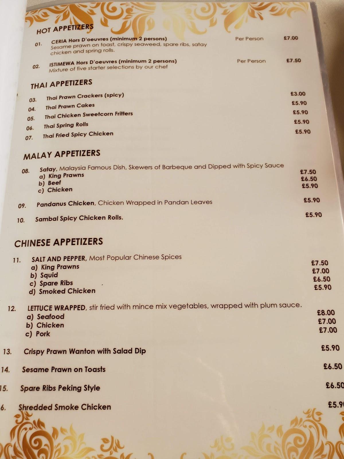 Menu at Thai Shire restaurant, Chipping Norton