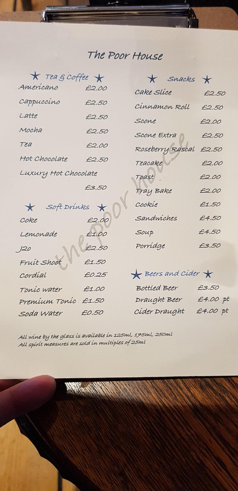 Menu at The Poorhouse pub & bar, Middlesbrough