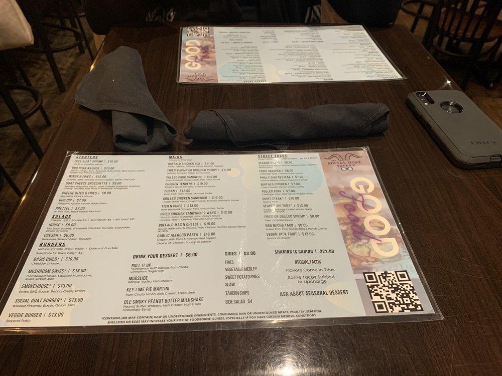 Carta del pub y bar The Social Goat Tavern, Covington