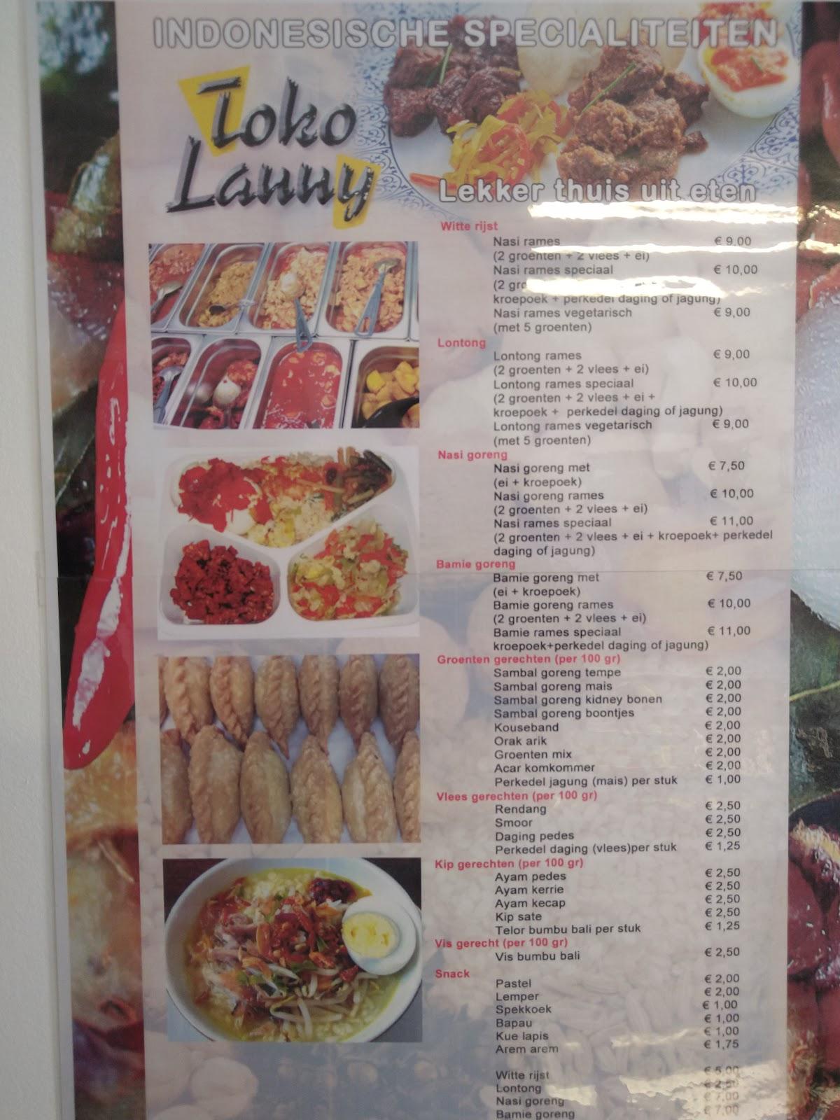 Menu at Toko Lanny, Hoorn