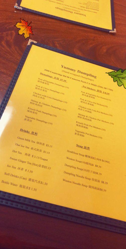 Menu at Yummy Dumplings restaurant, Cameron Park