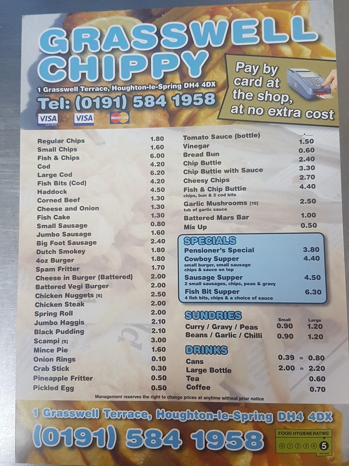 Menu at Grasswell Chippy fast food, Sunderland