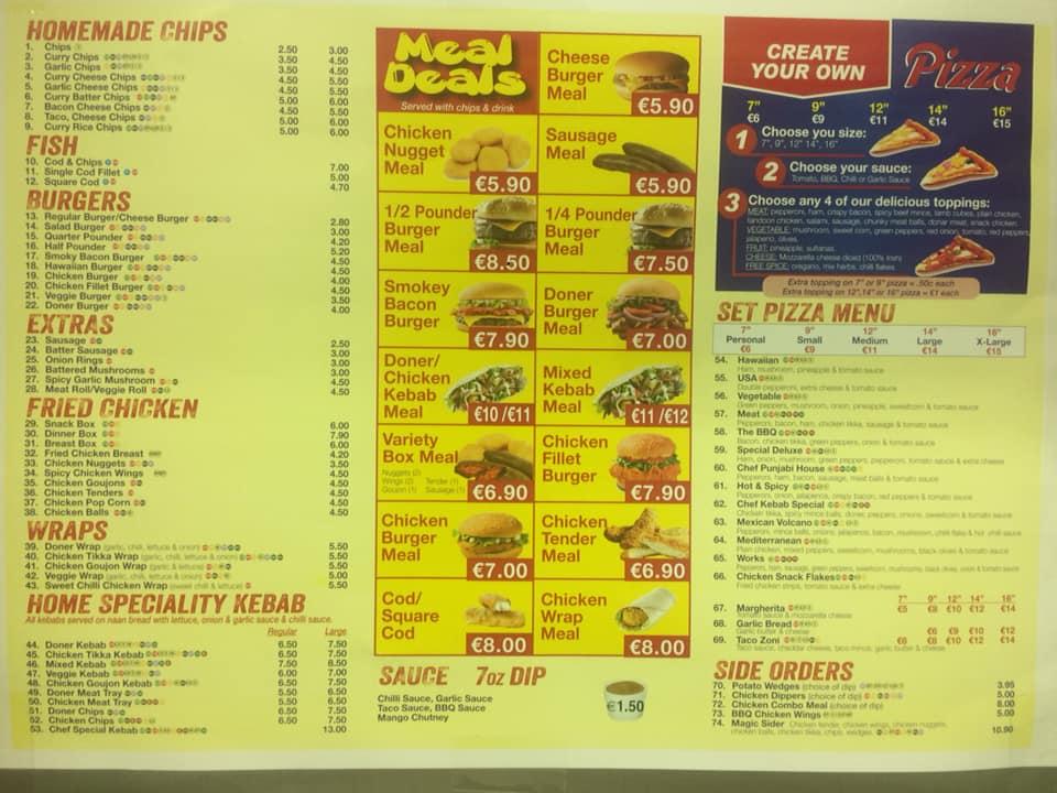 Menu at A chef Kebab Pizza restaurant, Athleague