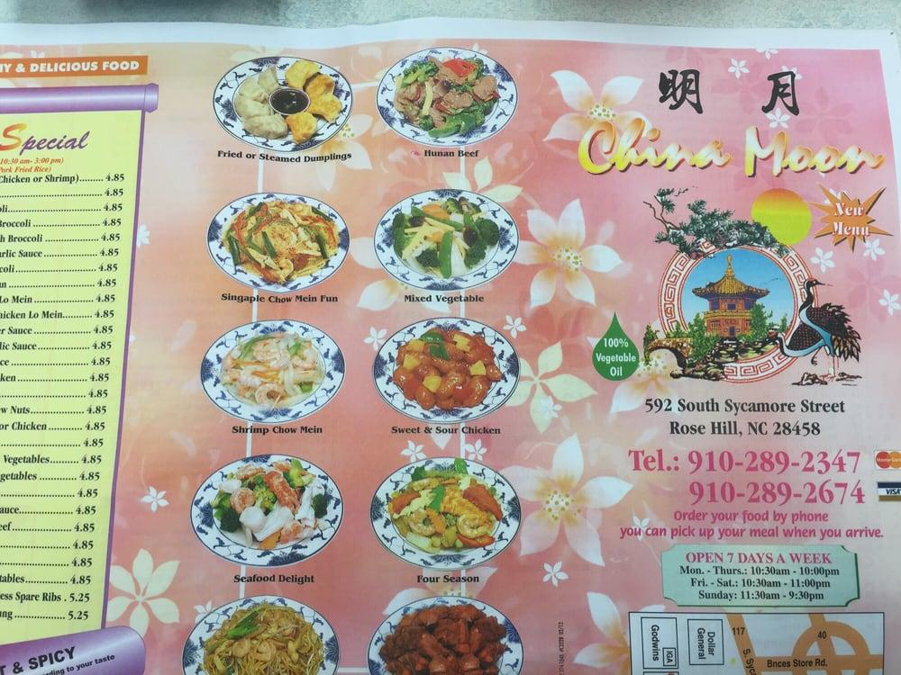 Menu at China Moon restaurant, Rose Hill