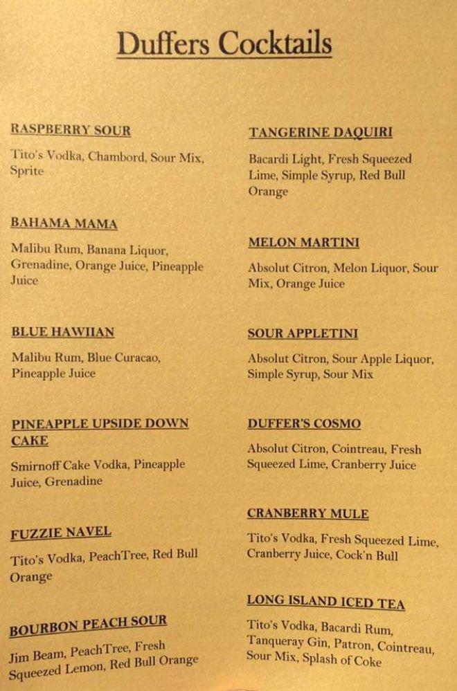 Menu at Duffer's Restaurant And Pub, Fredericktown