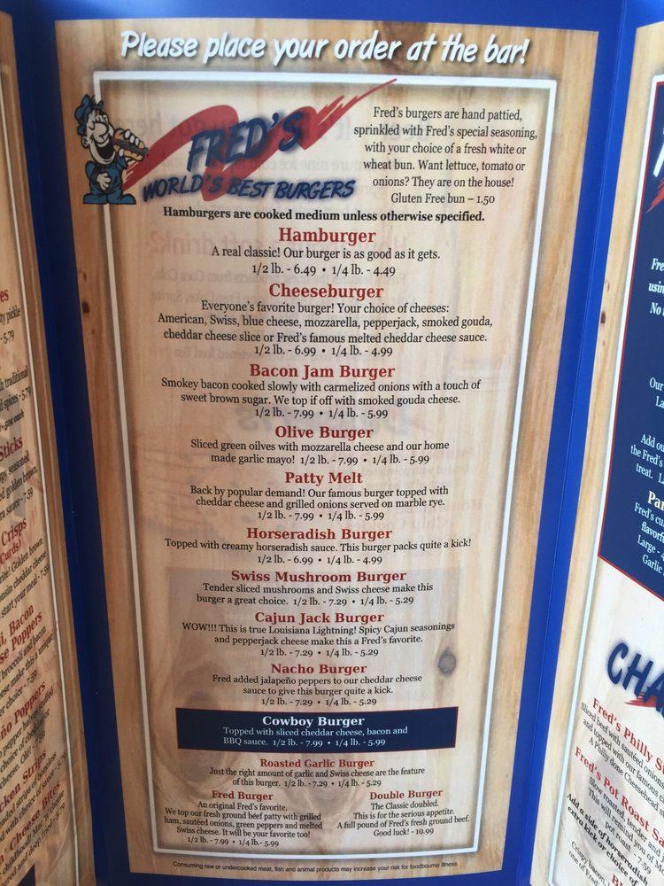 Menu at Fred's Parkview restaurant, Burlington