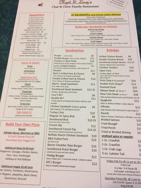 Menu at Myrt and Lucy's Chat & Chew Family Restaurant, Wisconsin Dells