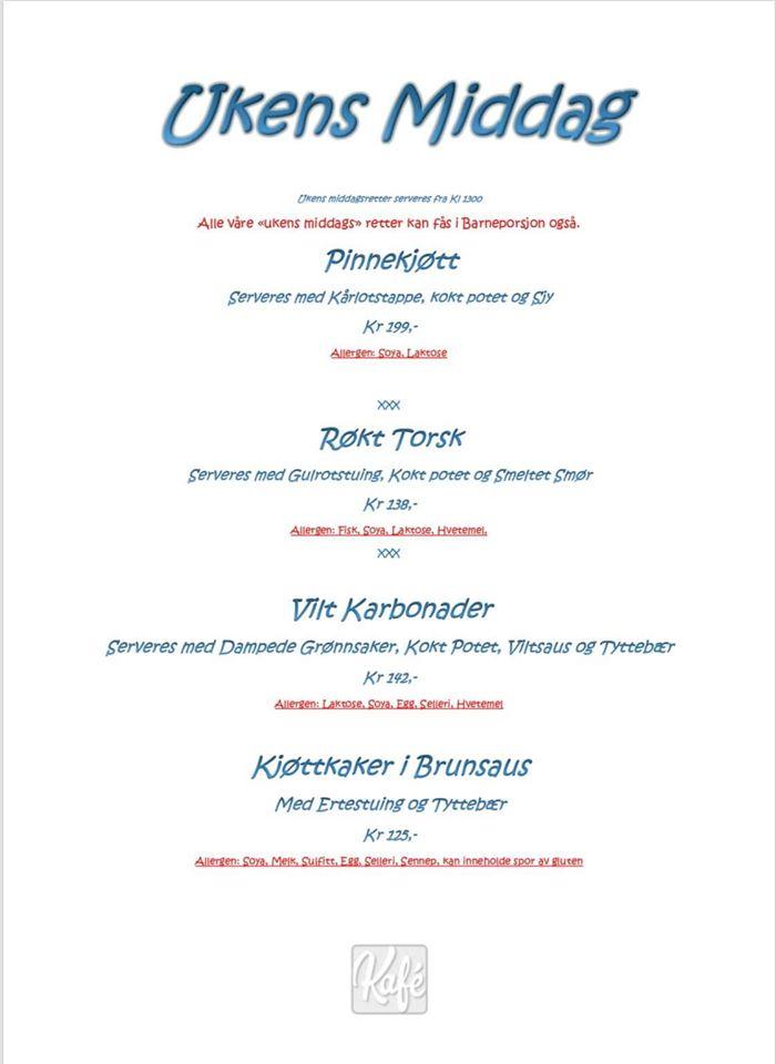 Menu at OBS Kafé cafe, Harstad
