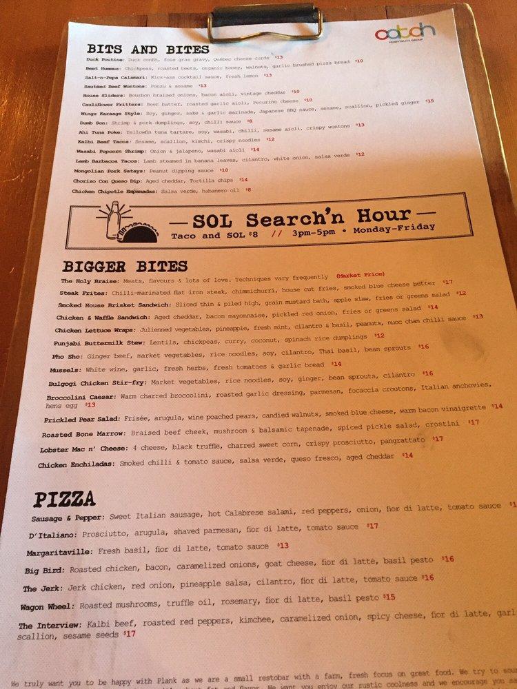Menu at Plank Restobar, Oakville