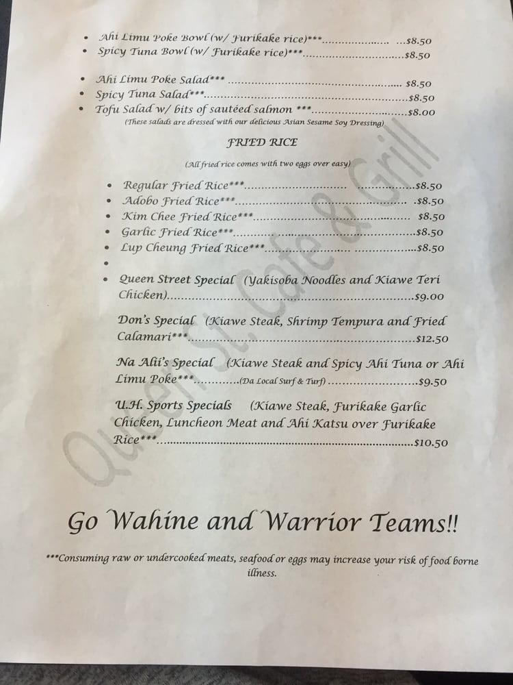 Menu at Queen Street Cafe & Grill, Aiea