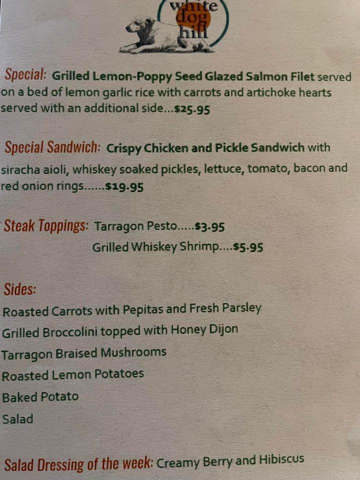 Menu at White Dog Hill Restaurant, Clinton, Rte 66 N