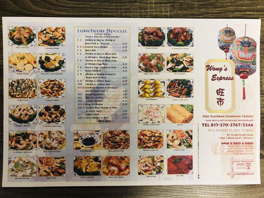 Menu at Wong's Express restaurant, Azle