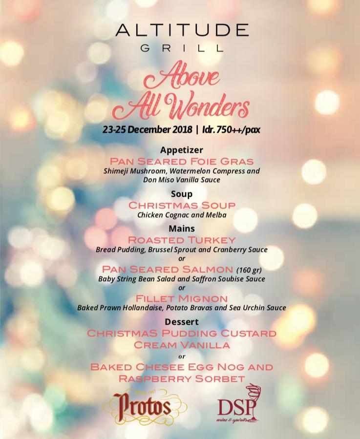 Menu at Altitude Grill steakhouse, Jakarta
