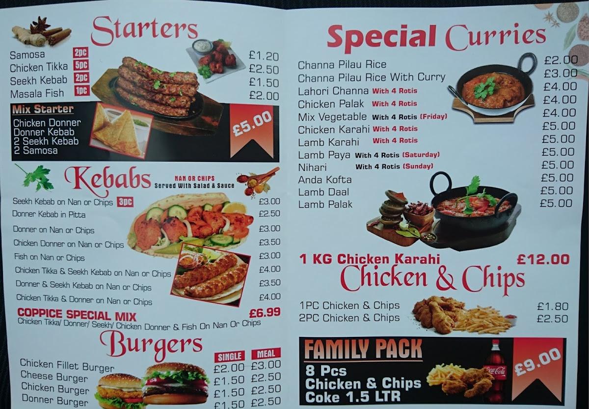 Menu at Coppice Curry House pizzeria, Oldham, 141 Lee St