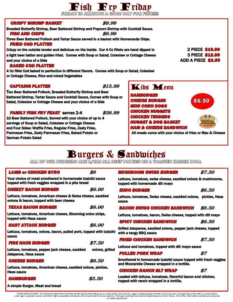Menu at Hart's Hooterhaus pizzeria, Hustler