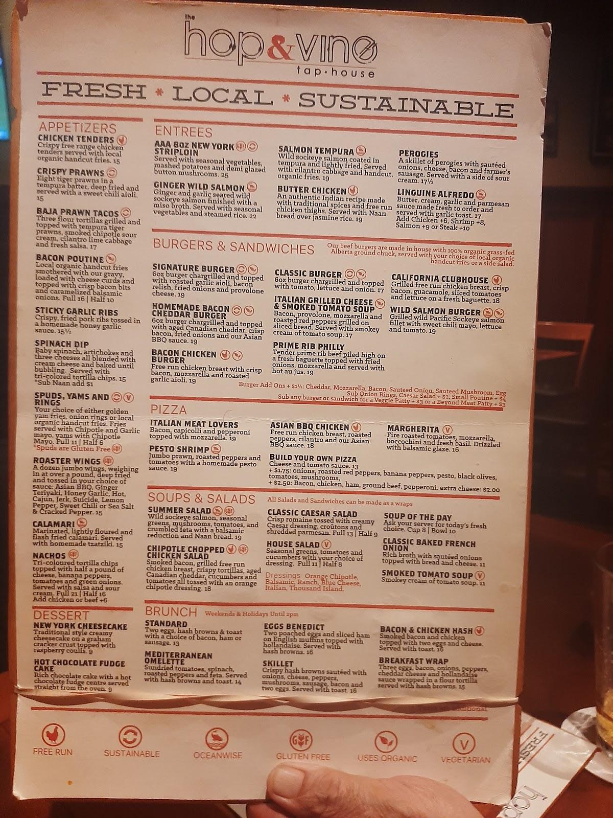 Menu at Hop & Vine Taphouse pub & bar, Burnaby