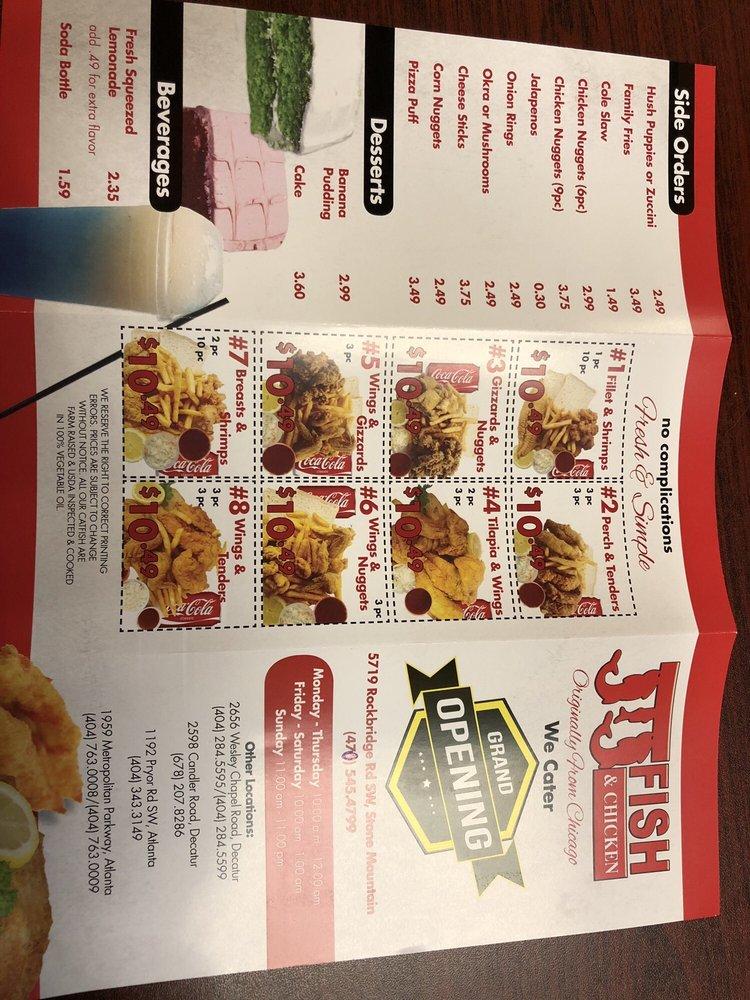 Menu at JJ’s Fish and Chicken restaurant, Stone Mountain, Rockbridge Rd SW