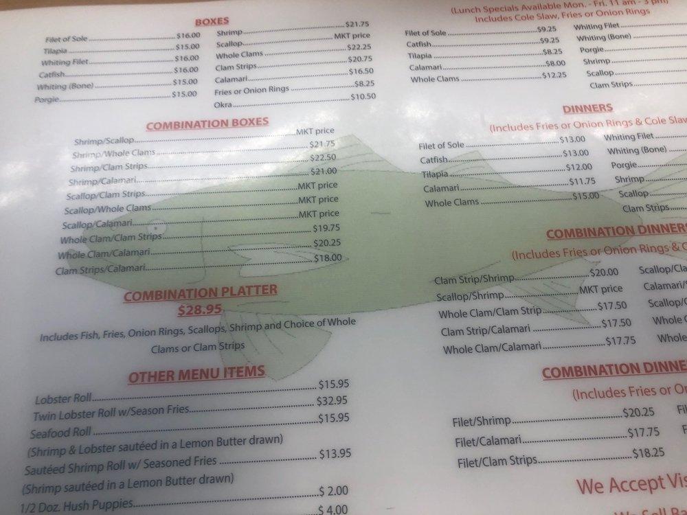 Menu at Kevin's Seafood restaurant, New Haven