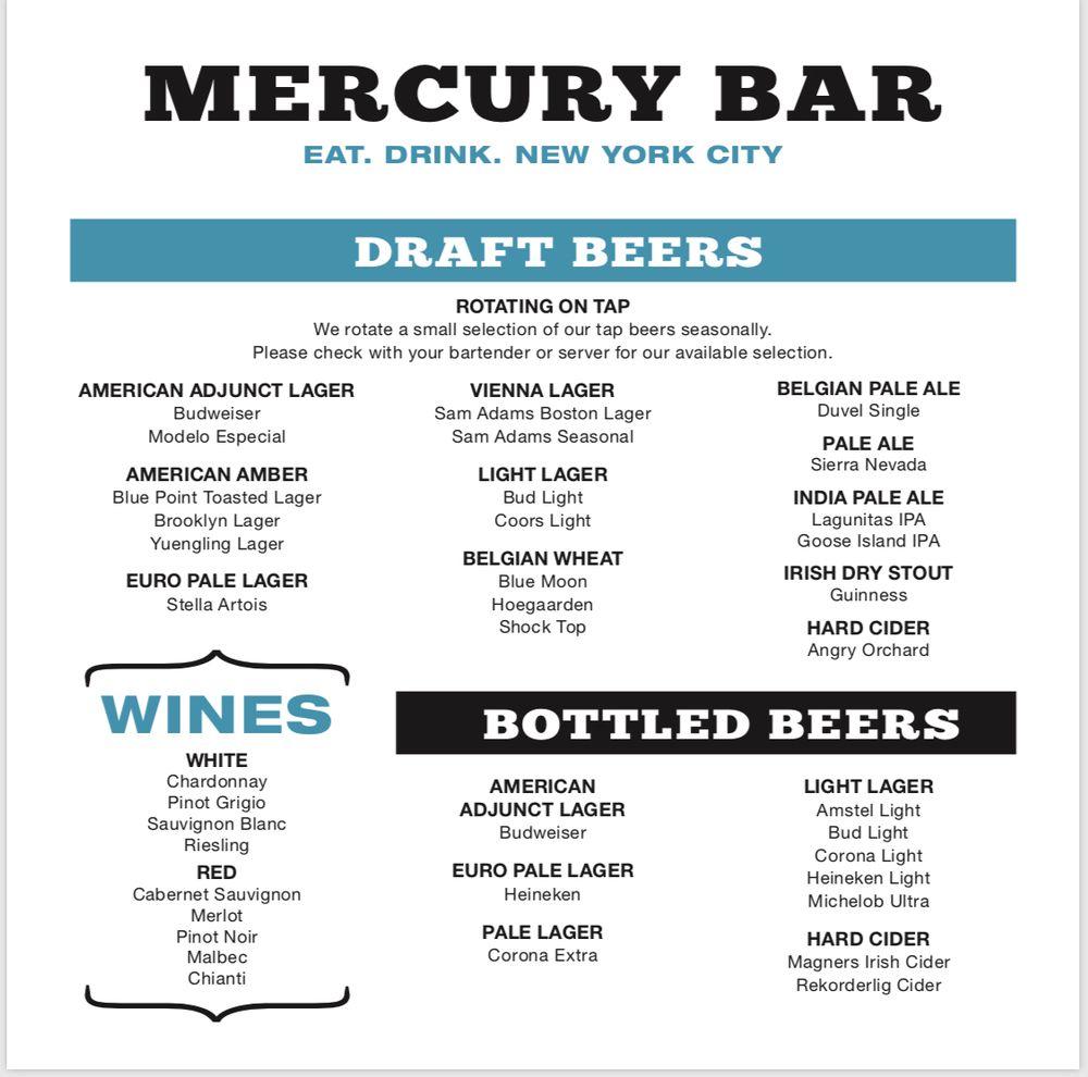 Menu at Mercury Bar, West New York, 659 9th Ave