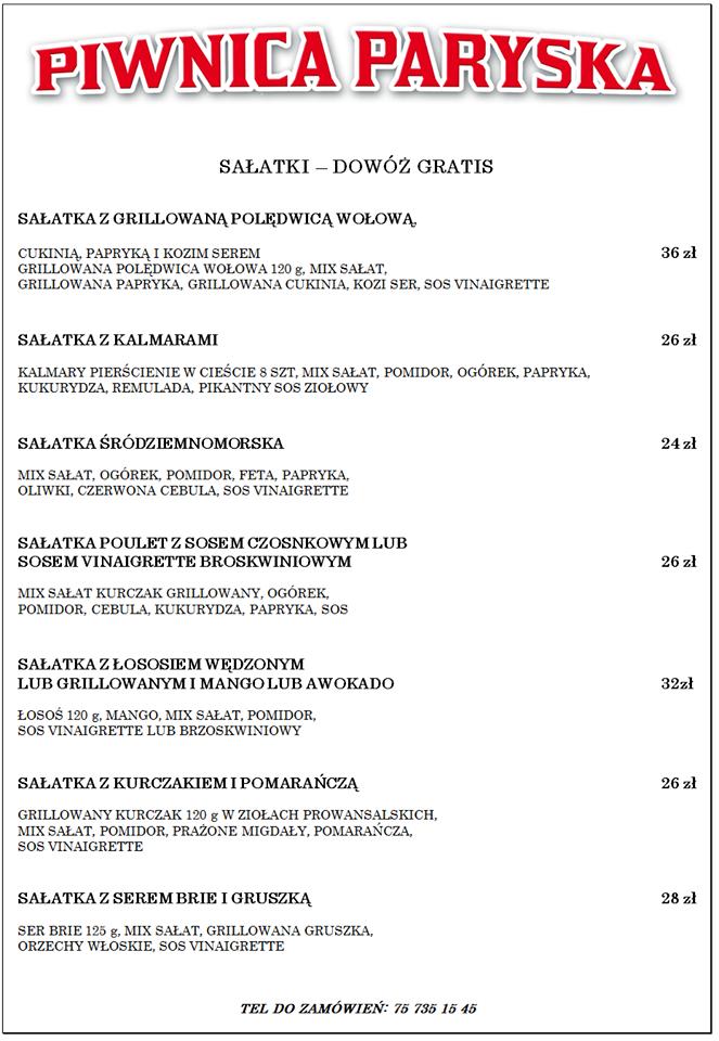Menu at Piwnica Paryska pub & bar, Boleslawiec