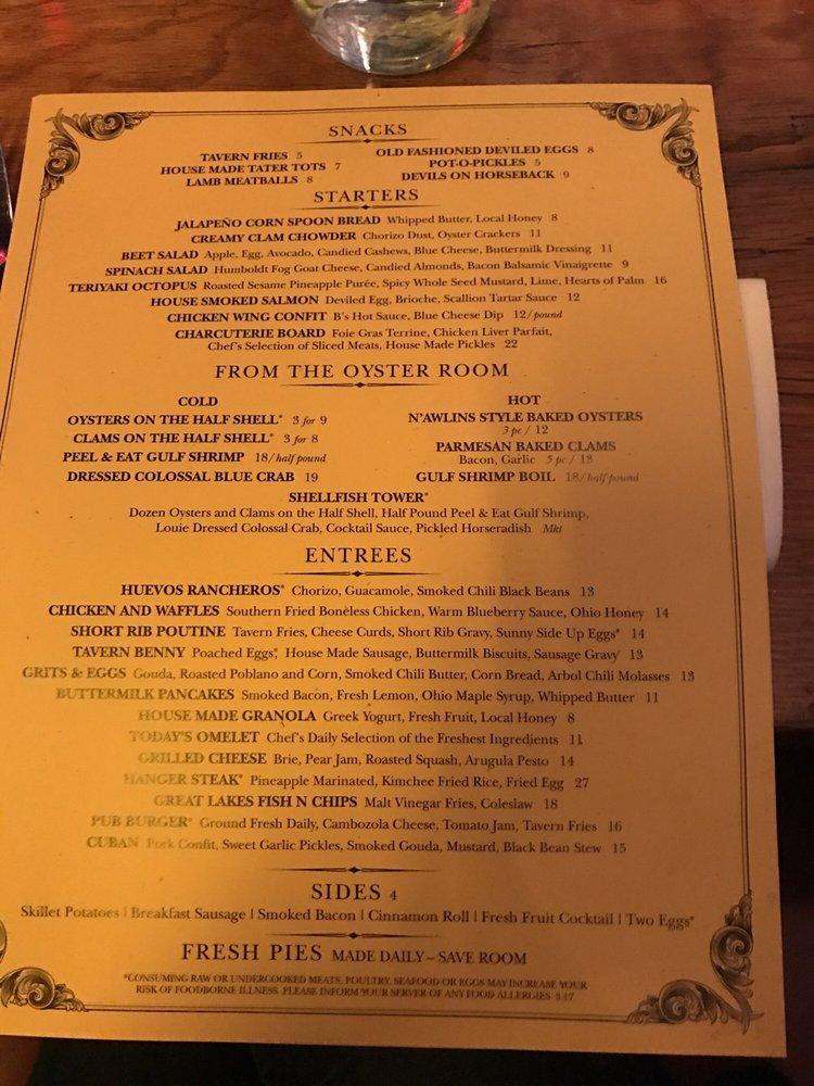 Menu at The Pearl restaurant, Columbus, 641 N High St