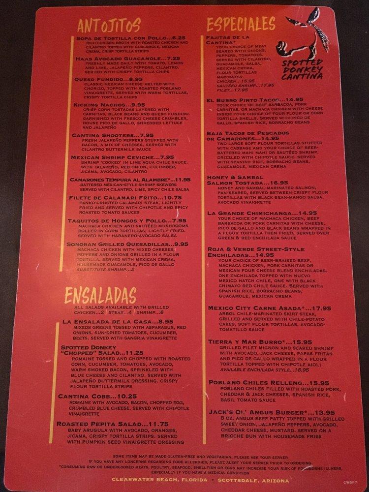Menu at The Spotted Donkey Cantina pub & bar, Clearwater