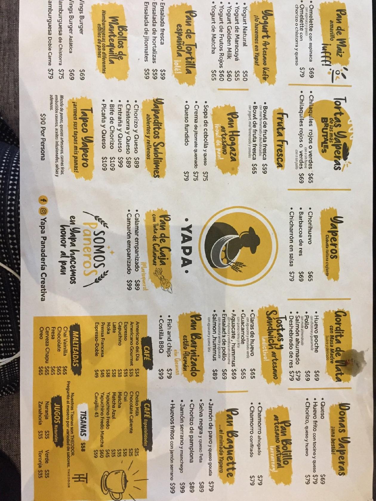 Carta del restaurante YAPA - Chapalita, Zapopan