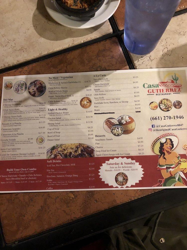 Menu at Casa Gutierrez restaurant, Leona Valley, Elizabeth Lake Rd
