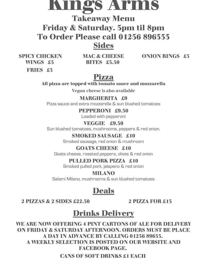 Menu at Kings Arms pub & bar, Whitchurch