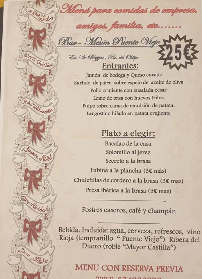 Menu at Meson Puente Viejo restaurant, Spain
