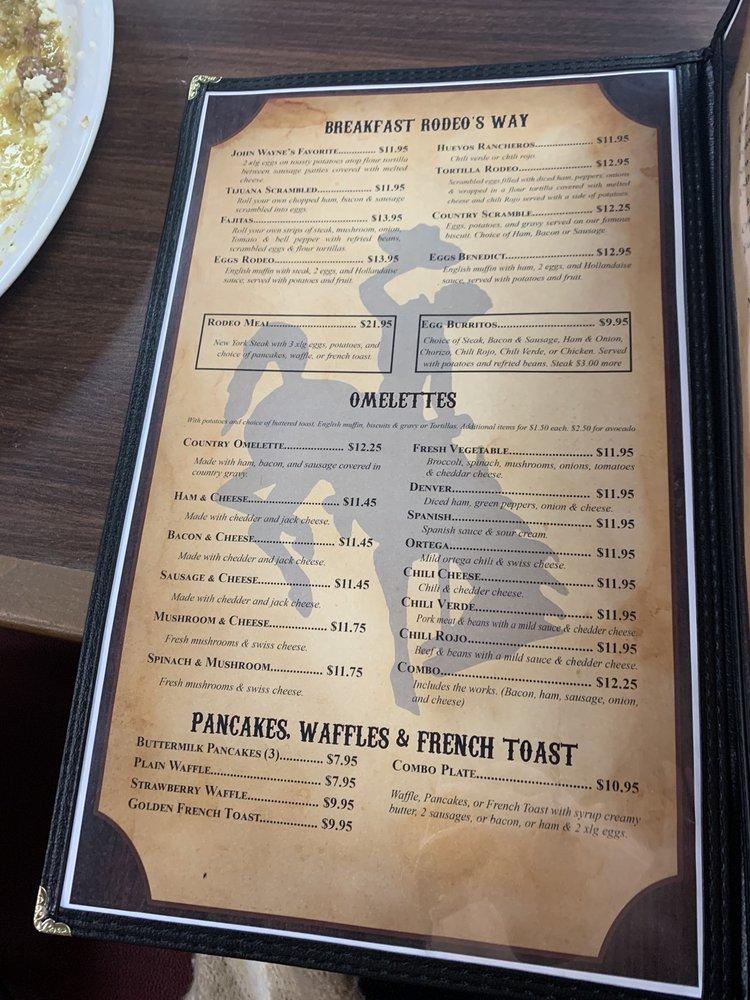 Menu at Rodeo Cafe, Rialto