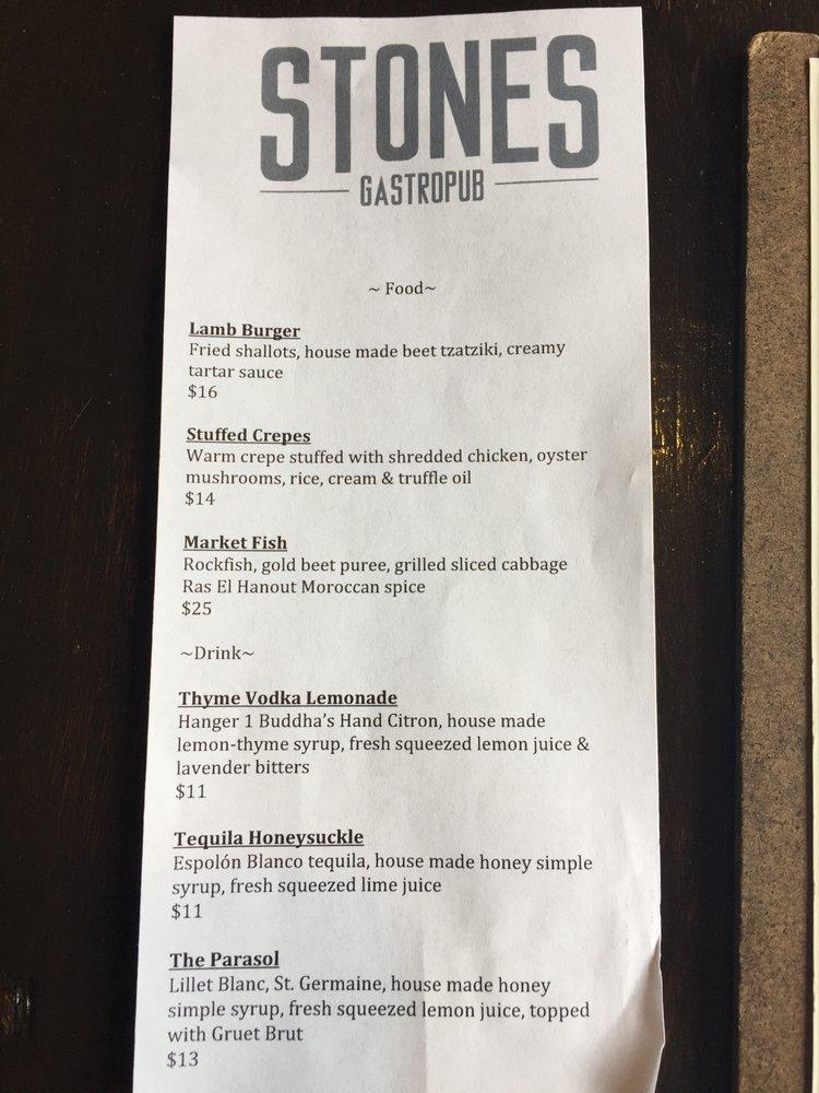 Menu at Stones Gastropub, Wenatchee