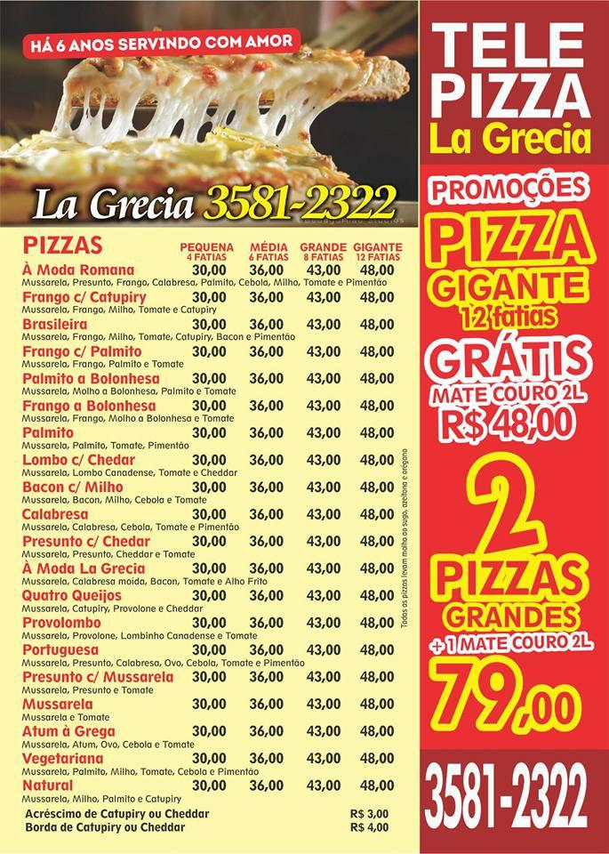 Menu at Tele pizza La Grecia pizzeria, Nova Lima