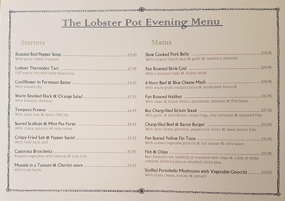 Menu at The Lobster Pot restaurant, Bognor Regis