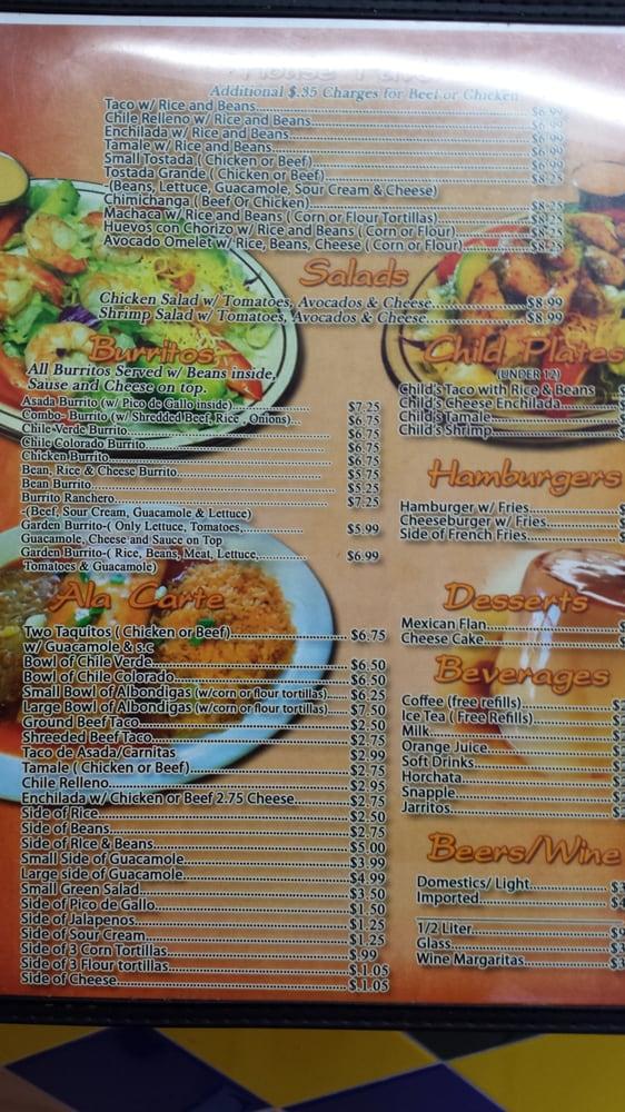 Menu at Casa Del Rio restaurant, Ventura