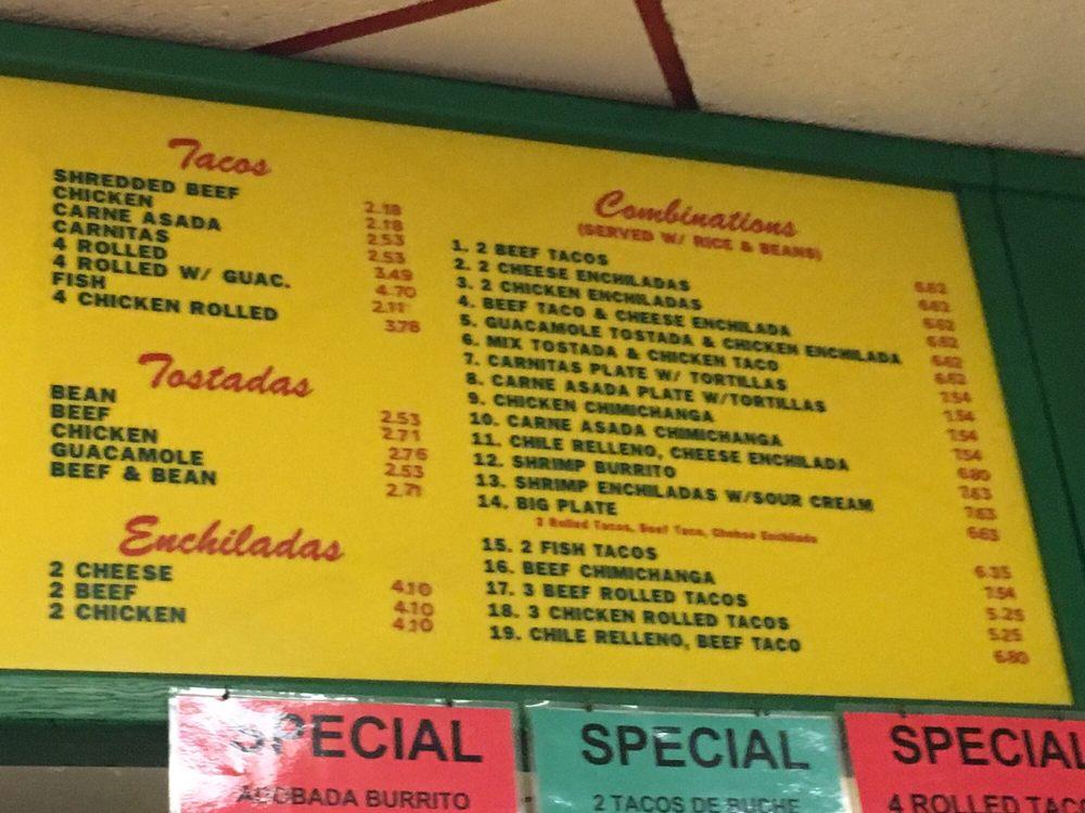 Menu at El Azteca Taco Shop restaurant, La Mesa