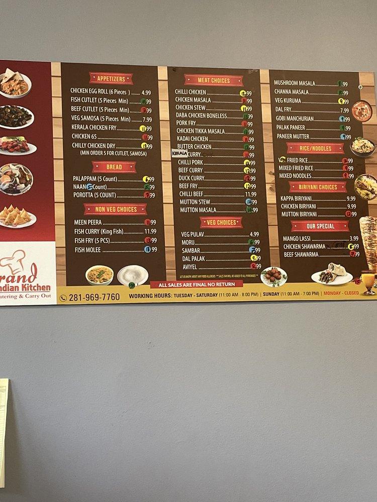 Menu at Grand Indian Kitchen restaurant, Missouri City, Hwy 6